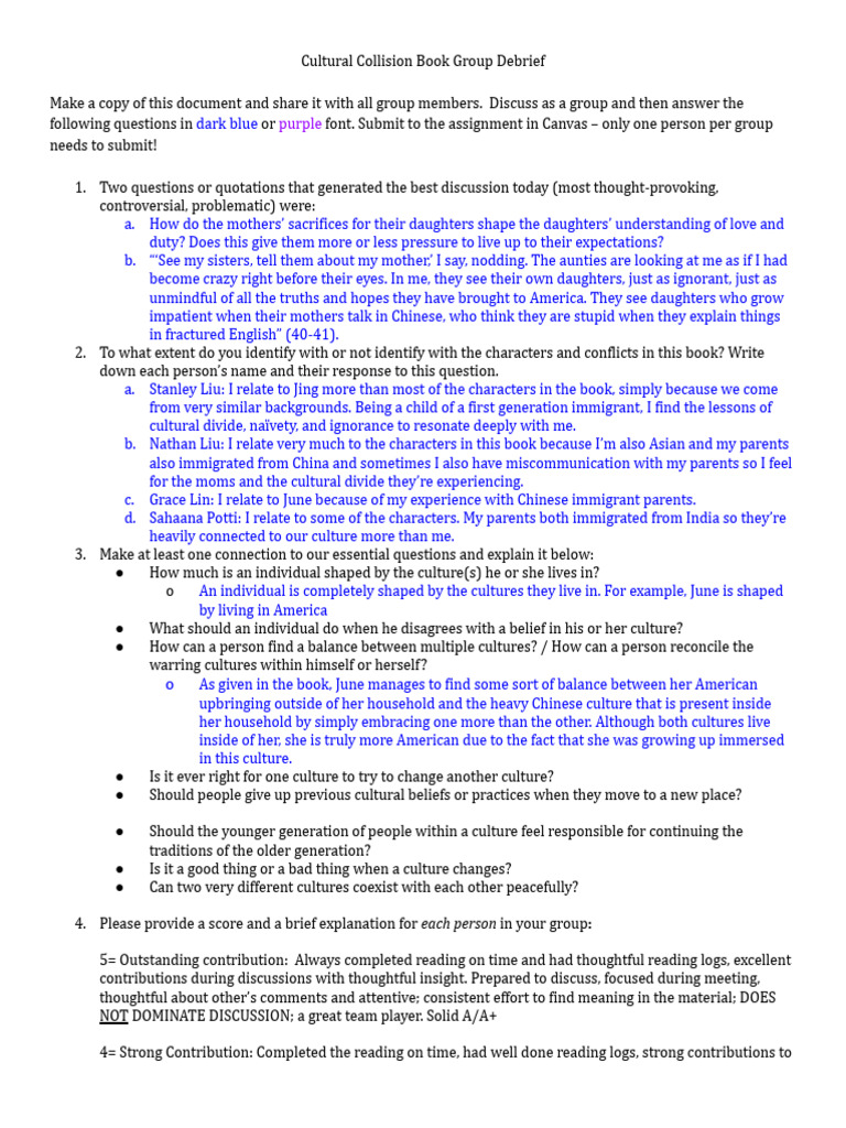 Debrief For Cultural Collision Book Group #1 | PDF