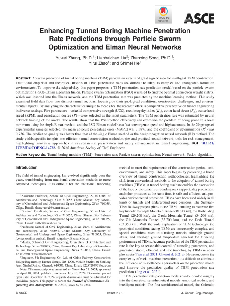 Zhang Et Al 2024 Enhancing Tunnel Boring Machine Penetration Rate Predictions Through Particle ...