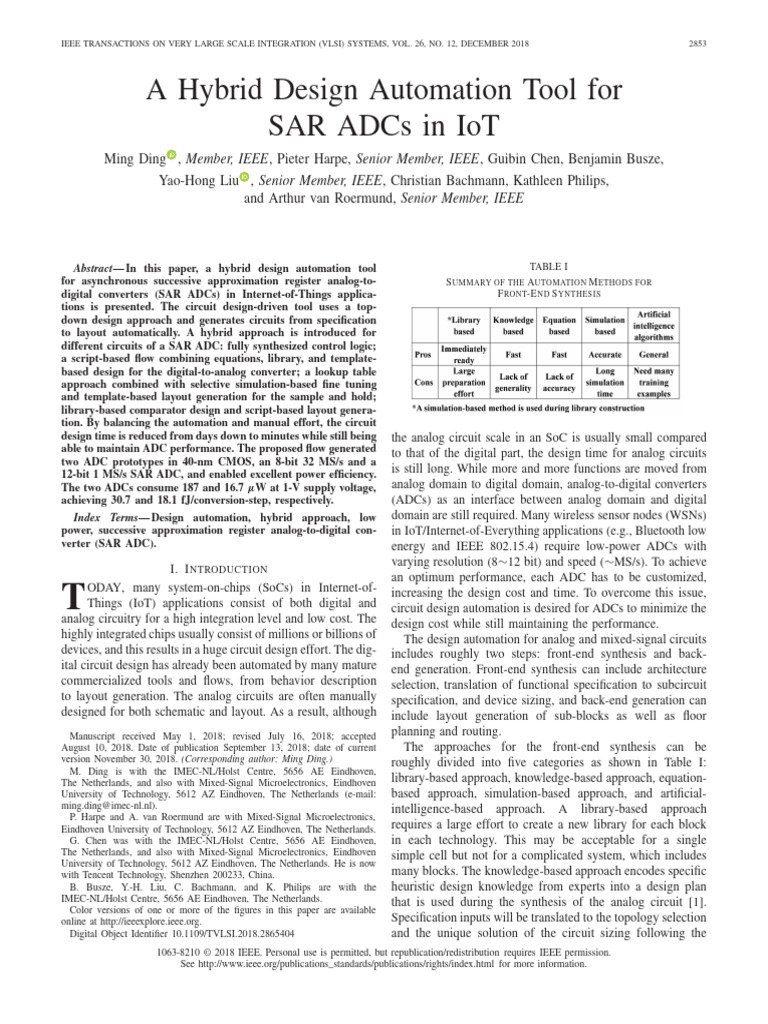 A Hybrid Design Automation Tool For SAR ADCs in IoT | PDF | Analog To Digital Converter ...