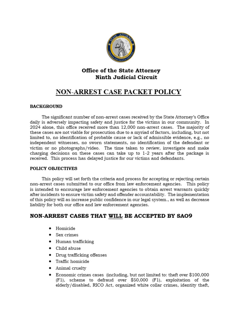 Non-Arrest Case Packet Policy Overview | PDF | Probable Cause | Arrest