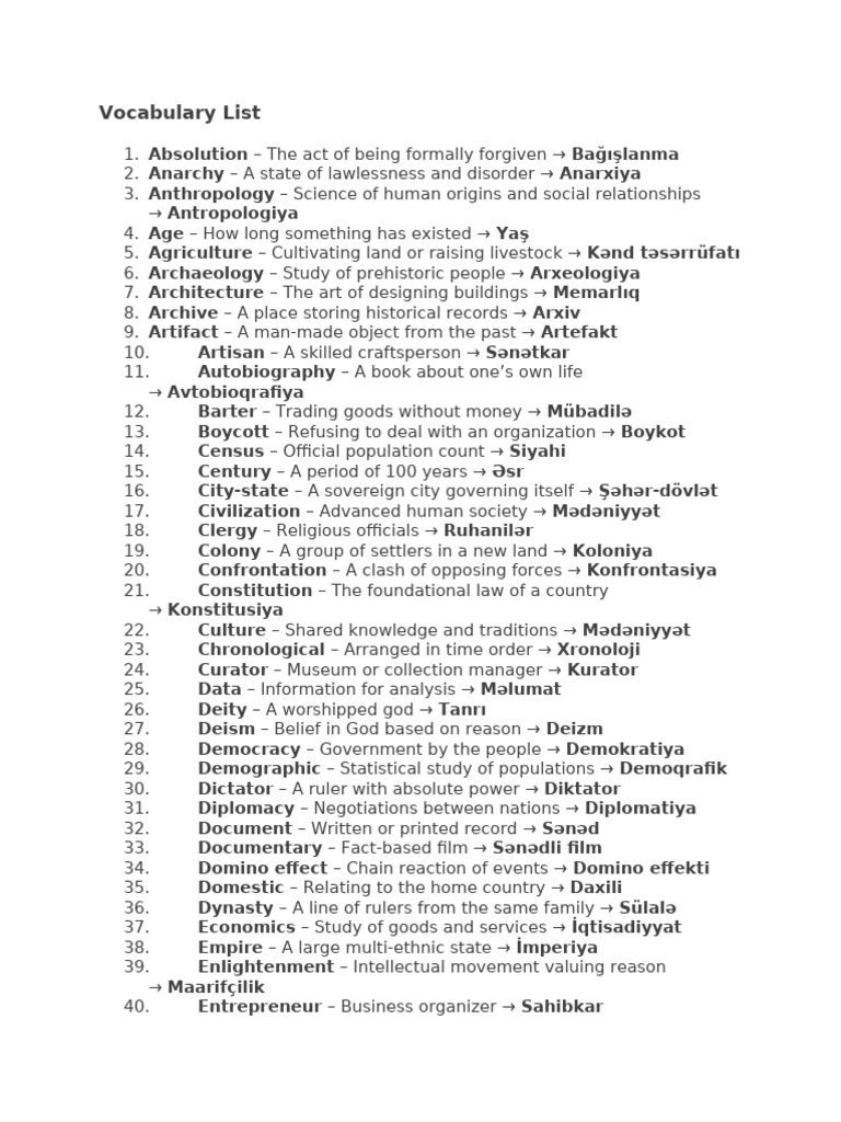 History Vocabulary List | PDF
