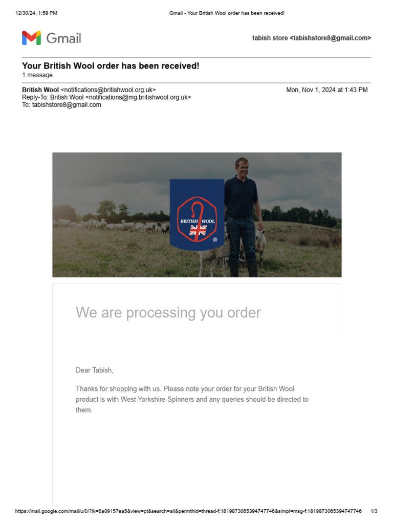 Gmail - Your British Wool Order Has Been Received! | PDF | Banking ...