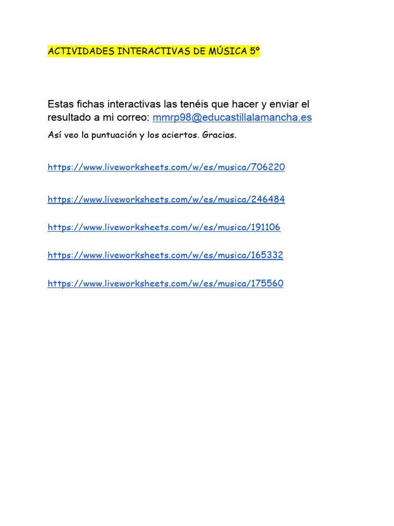 Fichas Interactivas de Música 5º | PDF