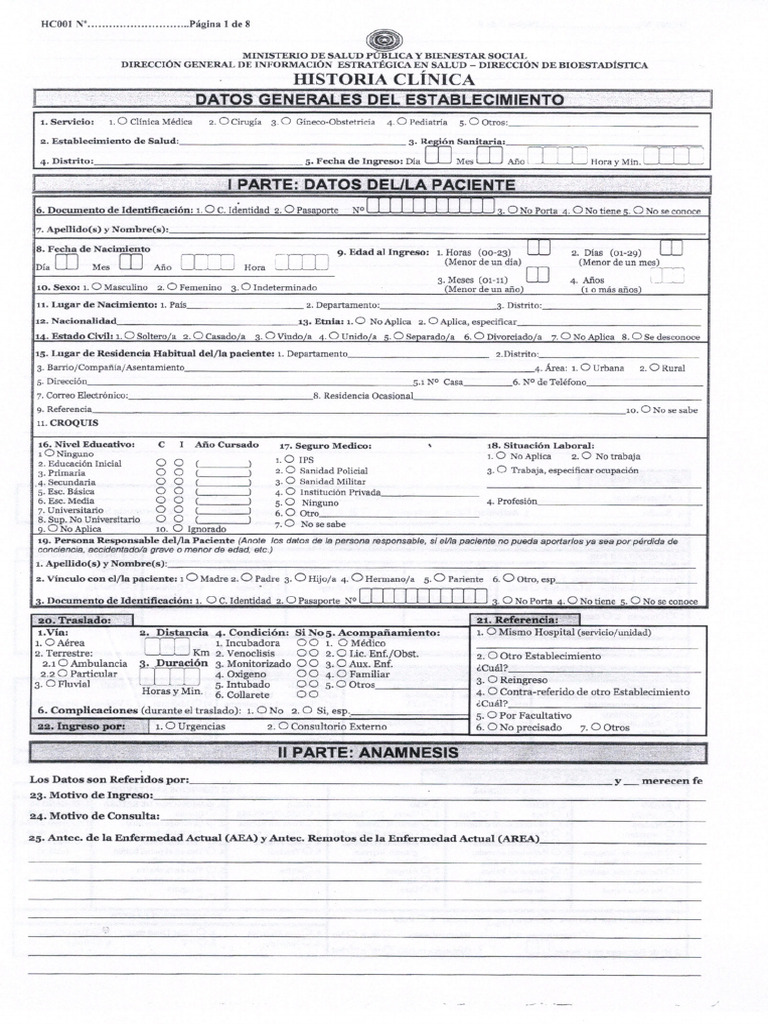 Historia Clinica Modelo Paraguay | PDF