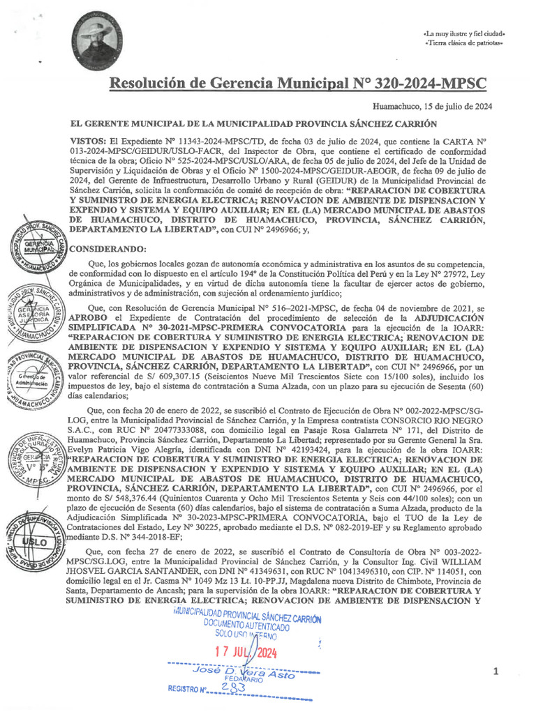 Resolucion de Comite de Recepcion - Mercado | PDF