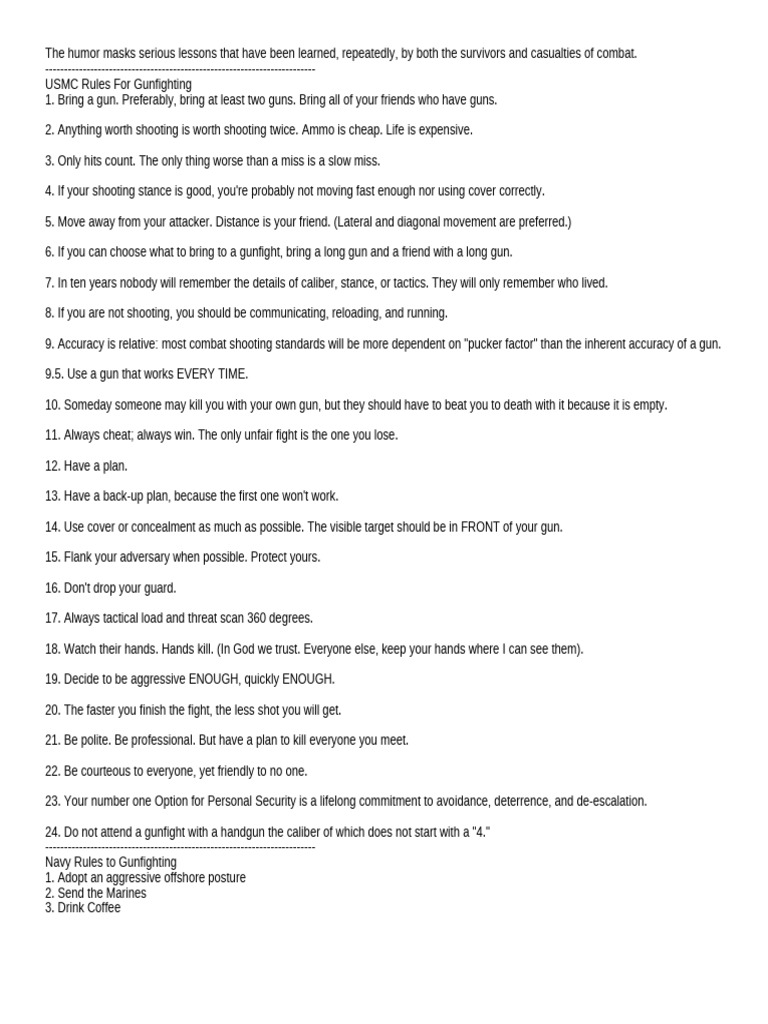 USMC Rules For Gunfighting | PDF