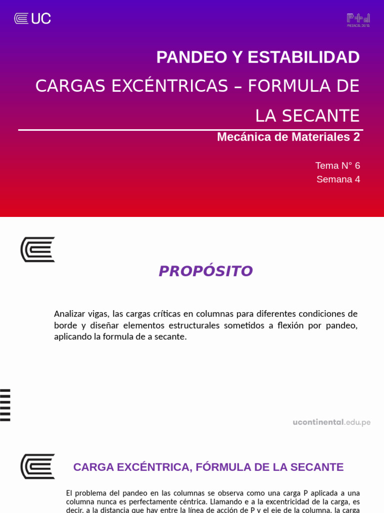MecMat 2-2022-Sem4 - Pandeo Excentrico - Secante | PDF | Columna | Pandeo