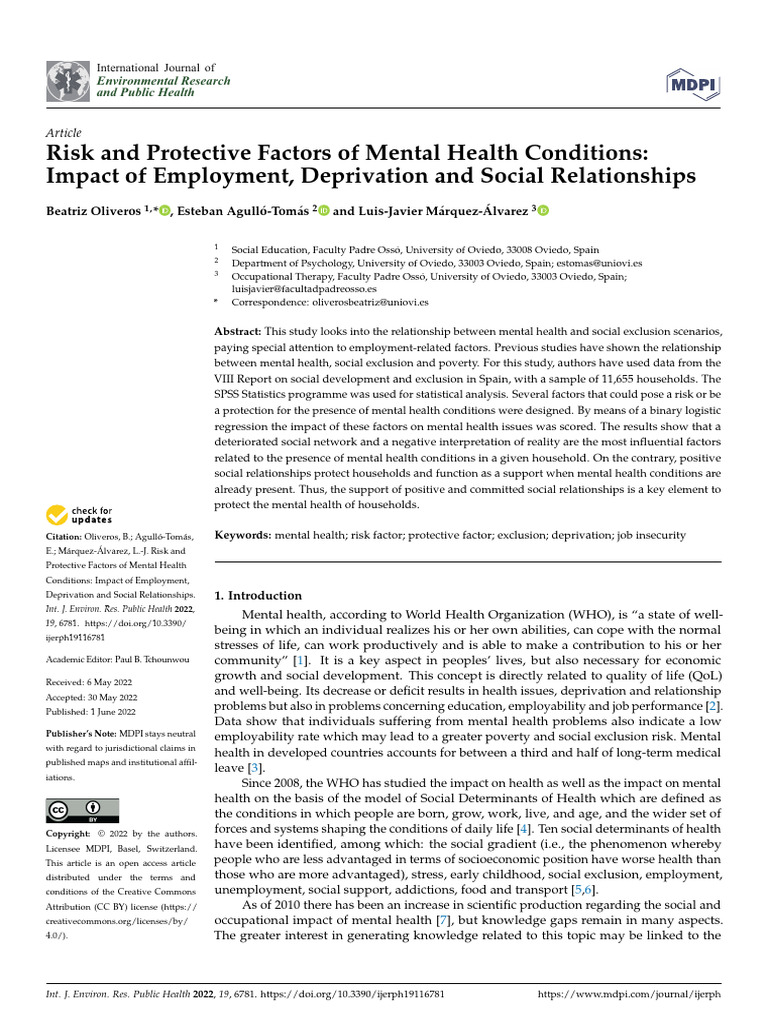 Risk and Protective Factors of Mental | PDF | Mental Health | Mental ...