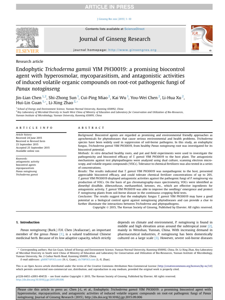 Endophytic Trichoderma Gamsii YIM PH30019 A Promising Biocontrol | PDF | Fungus | Biological ...