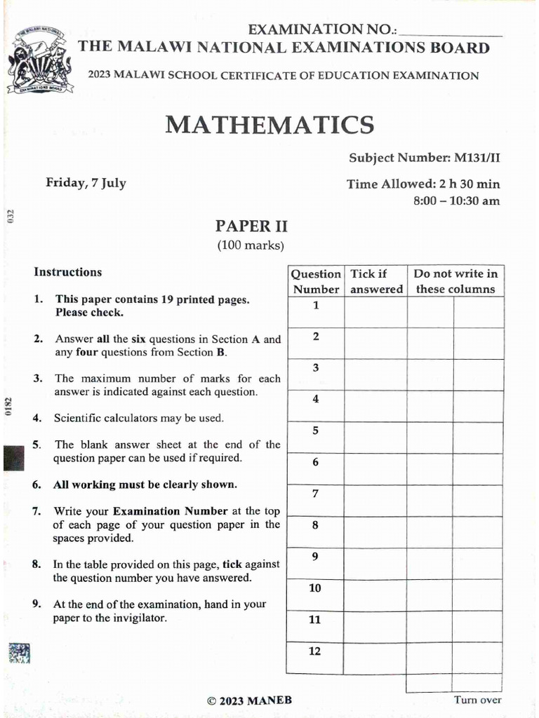 2023 Msce Mat P2 | PDF