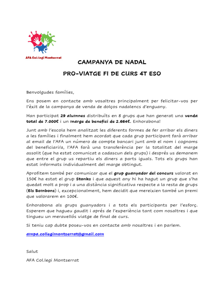 Carta Famílies Polvorons 2023 2024 - Resultat Concurs | PDF