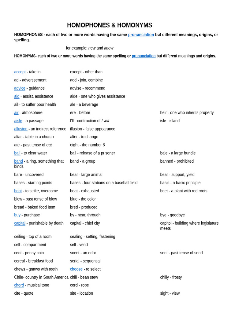 HOMOPHONES | PDF