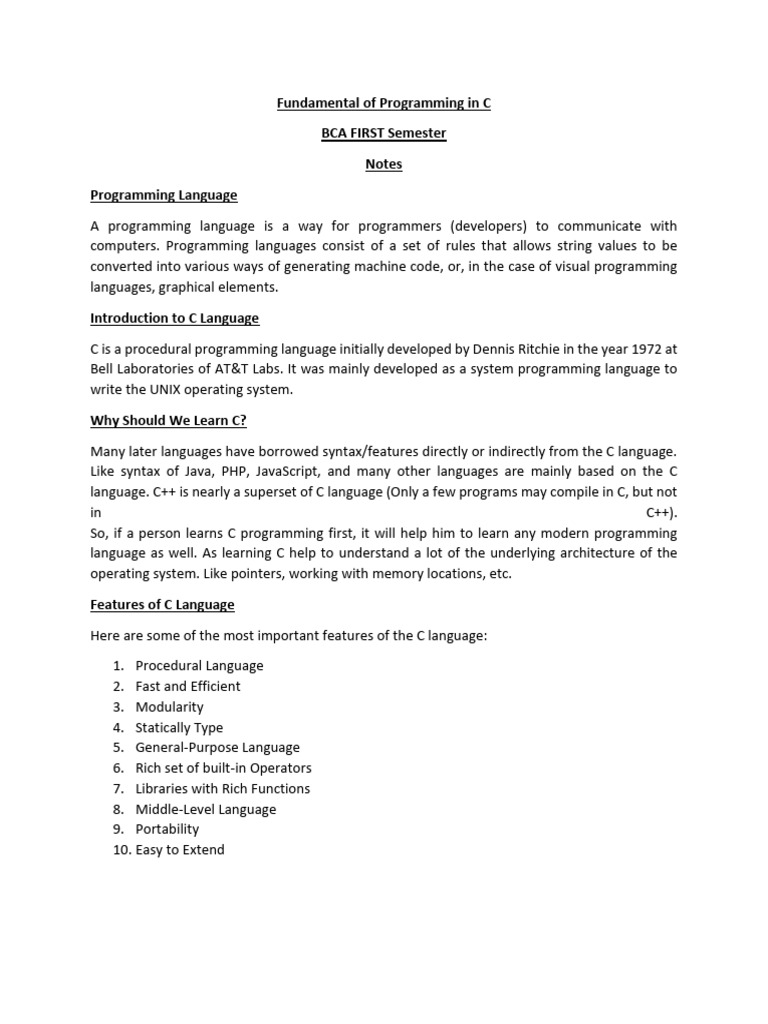 Fundamental of Programming in C - 01 | PDF | C (Programming Language) | Computer Programming