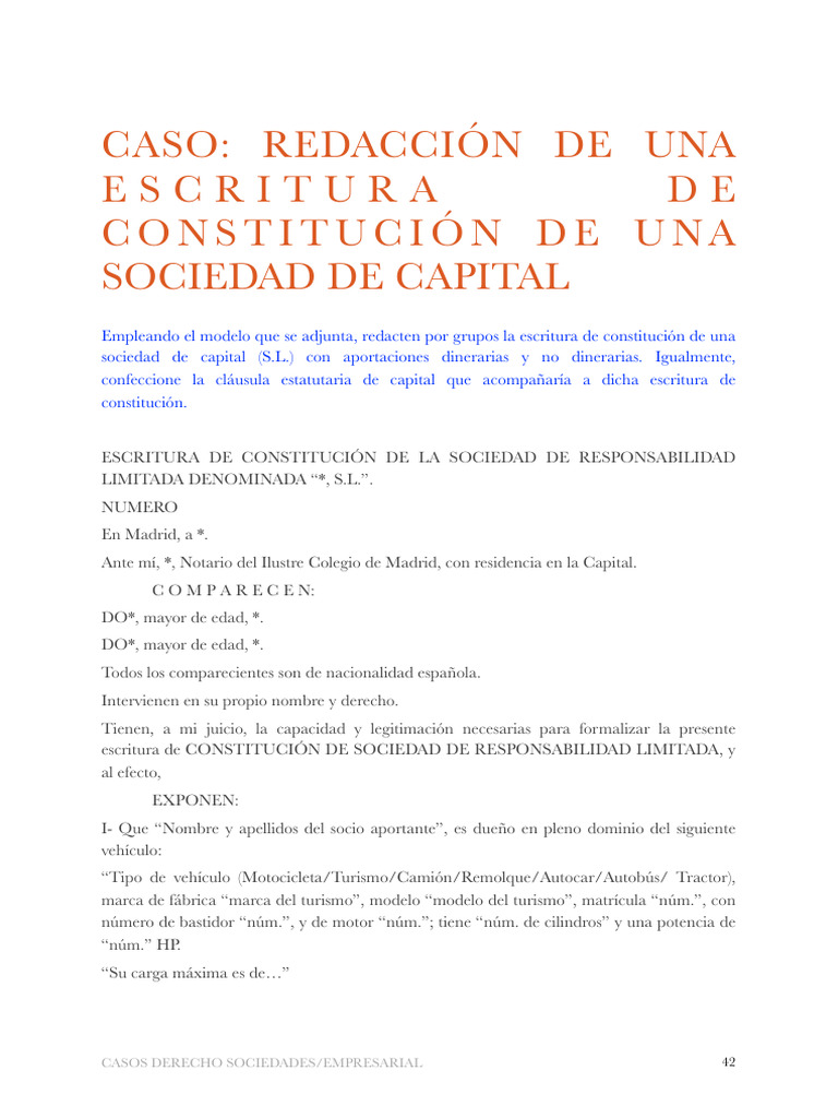 Modelo de Escritura de Constitución S.L. | PDF