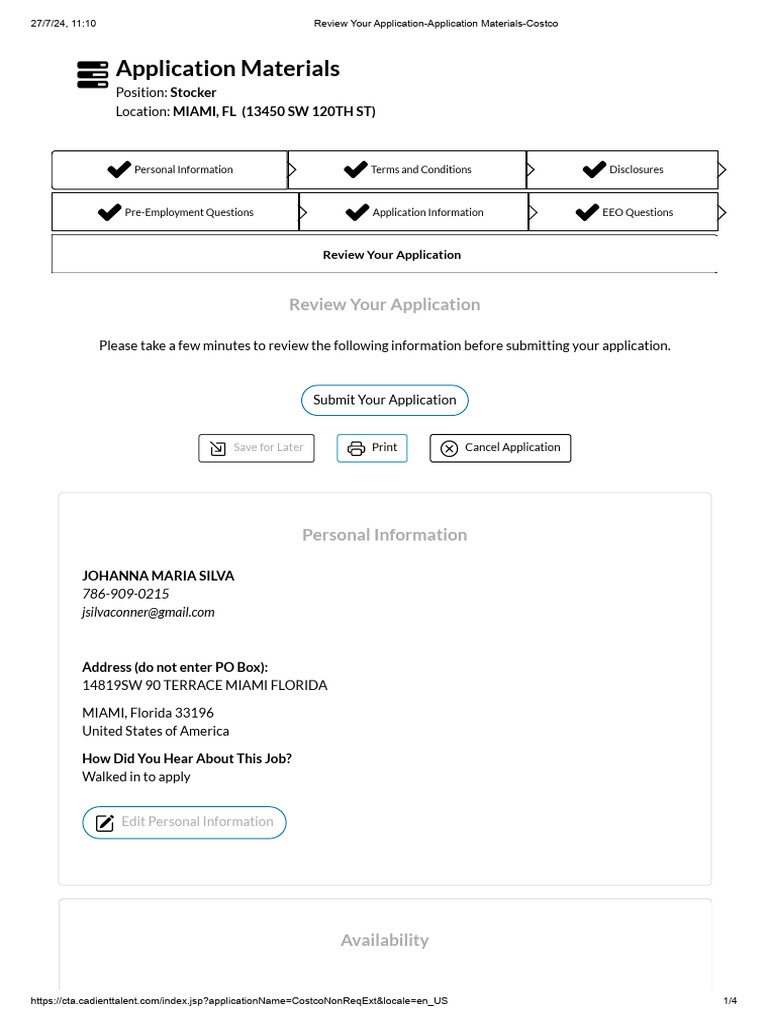 Review Your Application-Application Materials-Costco | PDF
