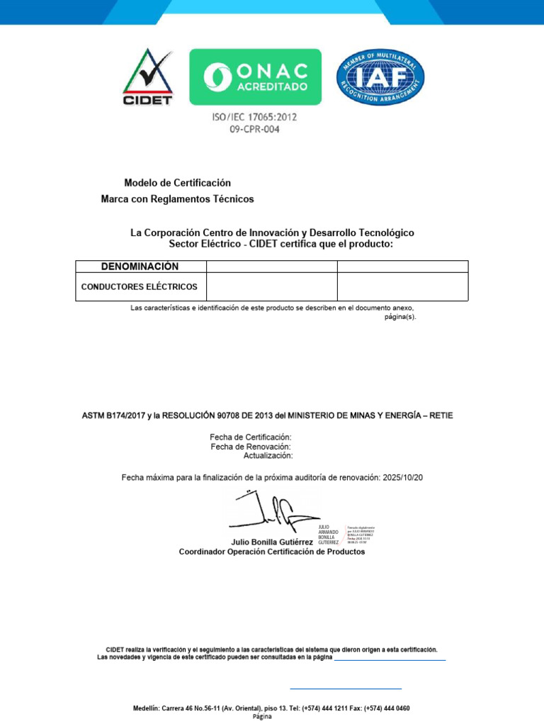 Certificado 03886 - Cobre Desnudo Flexible - Astm B174 | PDF