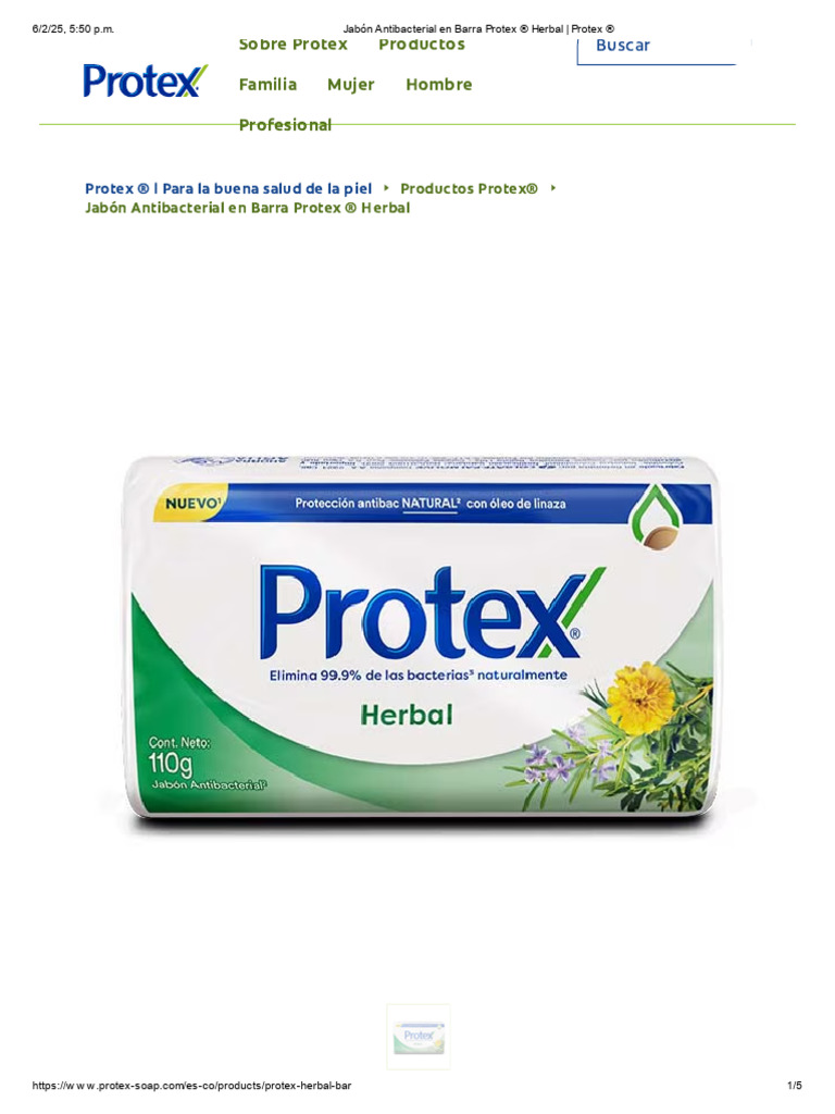 Jabón Antibacterial en Barra Protex ® Herbal - Protex ® FICHA TECNICA | PDF | Jabón