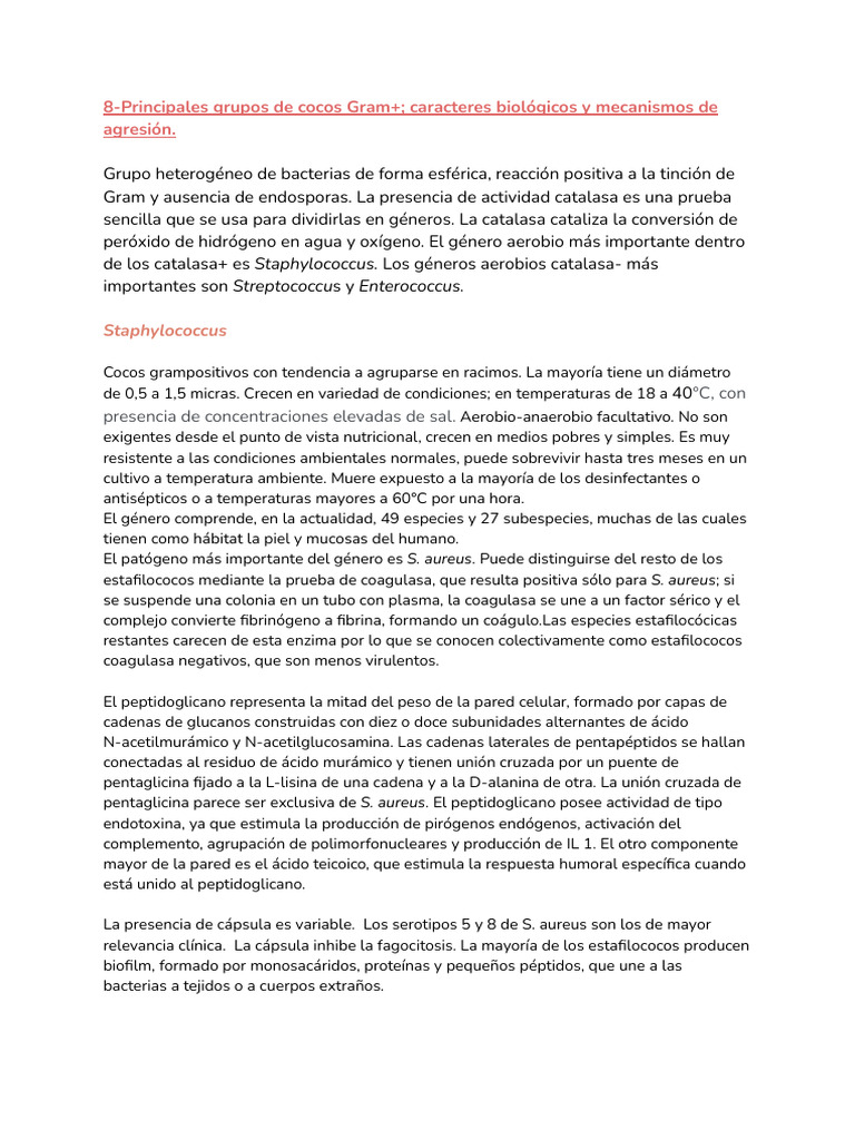 8-Principales Grupos de Cocos Gram+ Caracteres Biológicos y Mecanismos ...