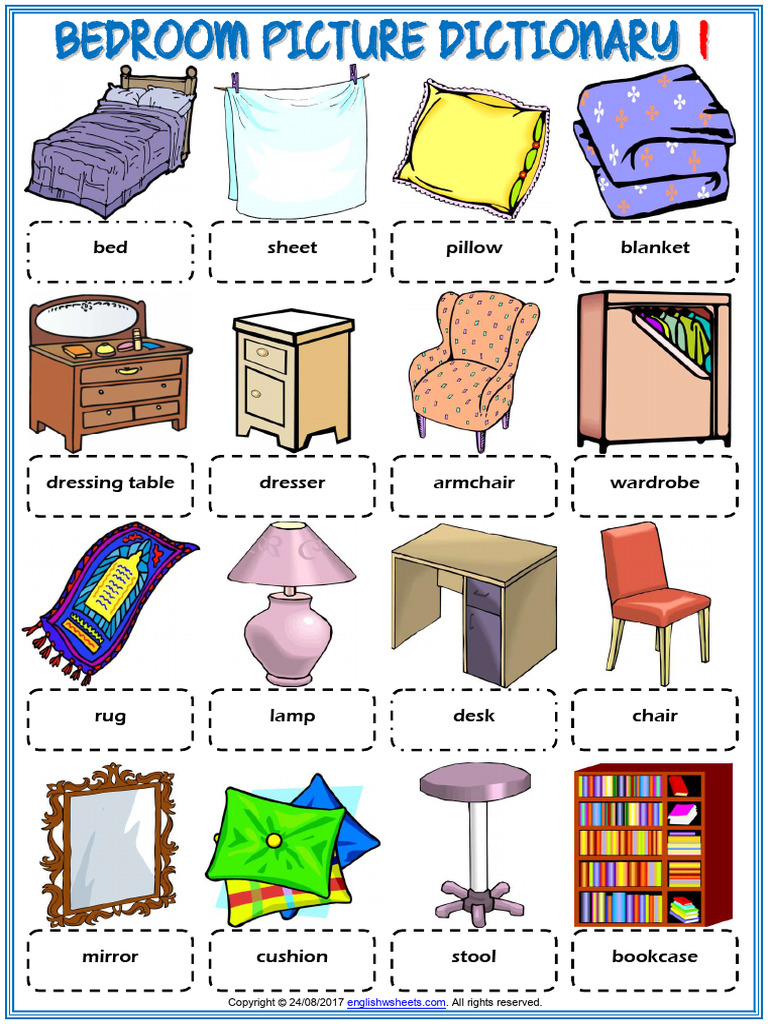 Bedroom Vocabulary Esl Picture Dictionary Worksheets For Kids | PDF