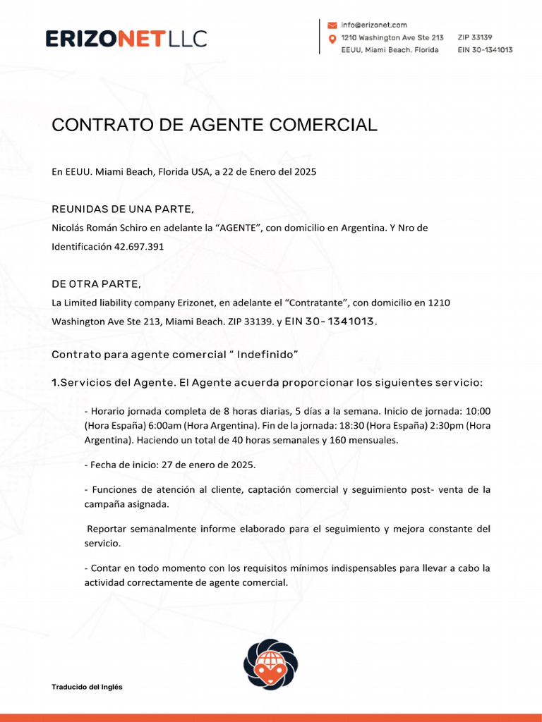CONTRATO DE AGENTE Nicolás Román Schiro | PDF