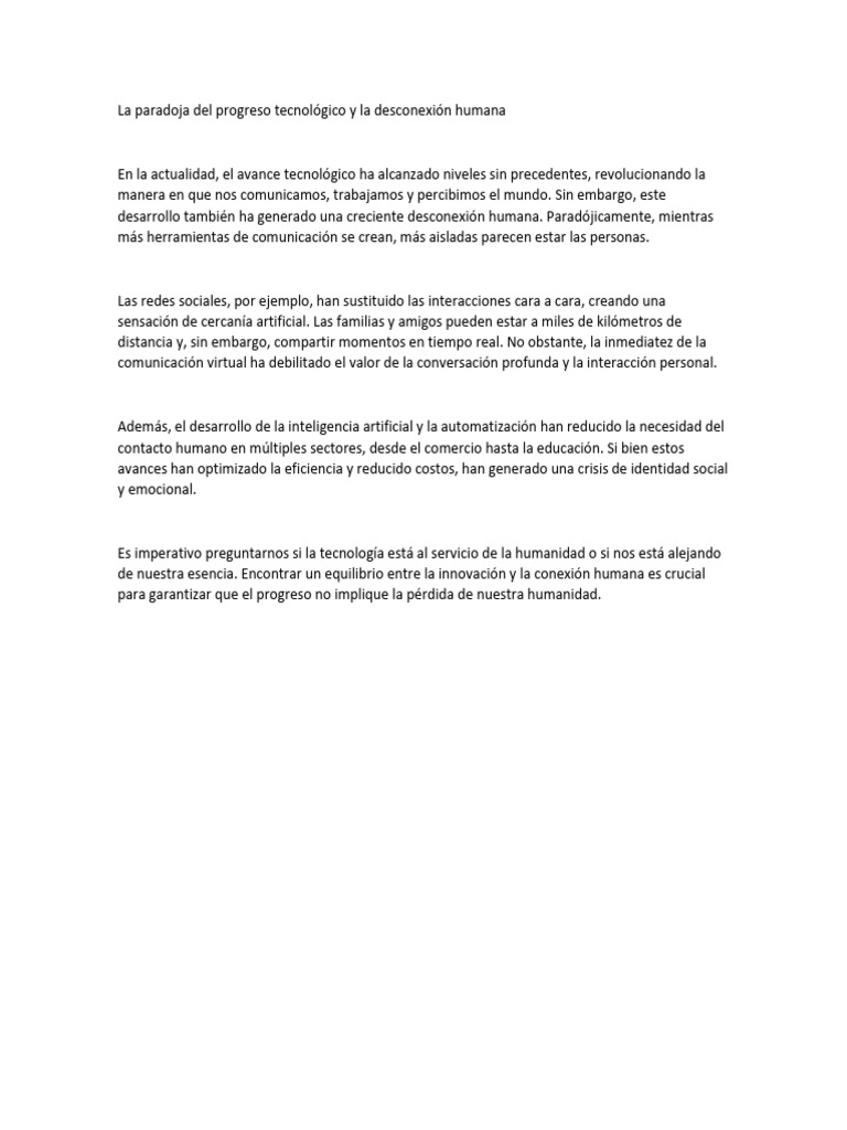 Progreso Tecnológico y Desconexión Humana | PDF