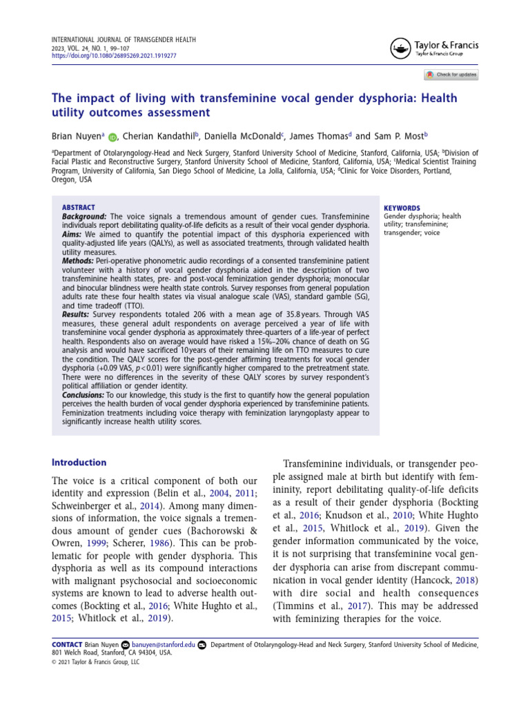 Transfeminine Vocal Dysphoria Impact Study | PDF | Transgender ...