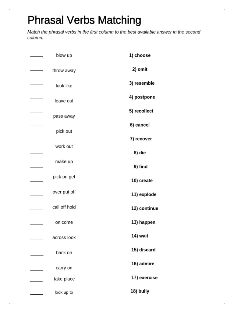 Phrasal Verbs Matching 1 | PDF