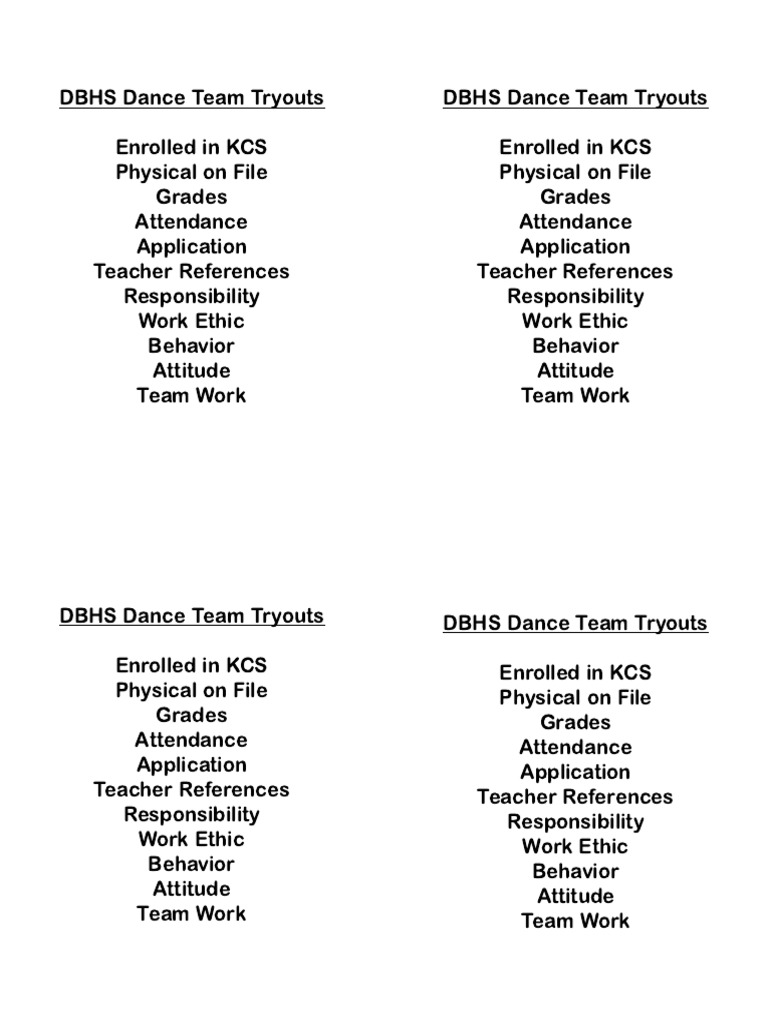 DBHS Dance Team Tryouts 2024 Requirements | PDF