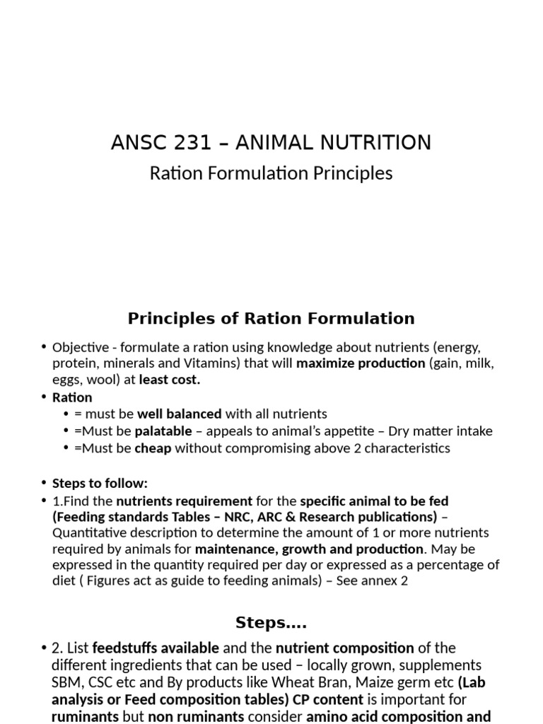 Ration Formulation PPT | PDF | Nutrients | Dietary Supplements