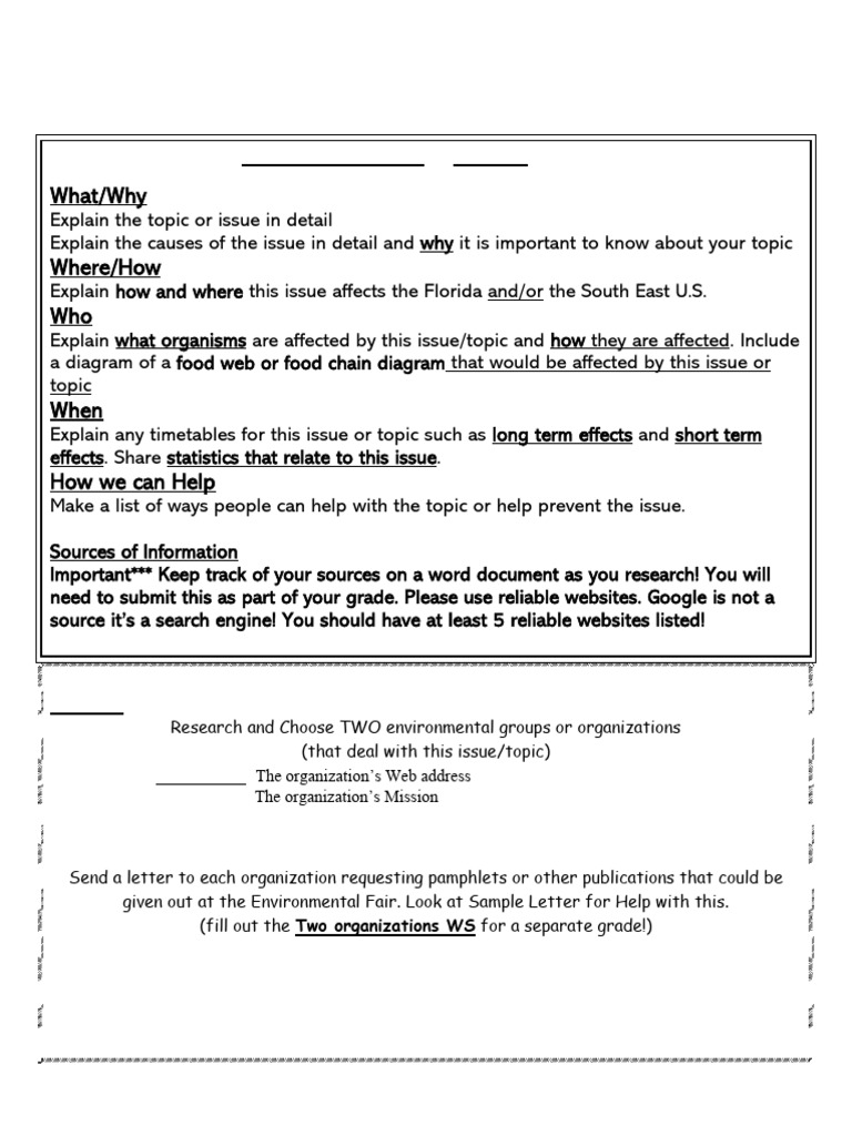 2025 Task Sheet For Environmental Issues Project | PDF