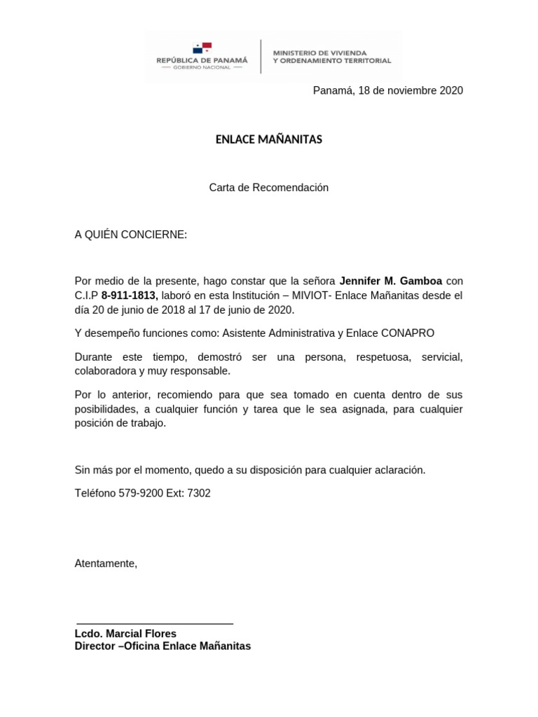 Carta de Recomendación Jennifer | PDF