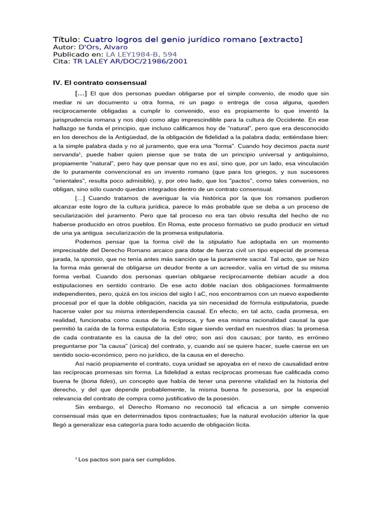 Logros del contrato consensual romano | PDF