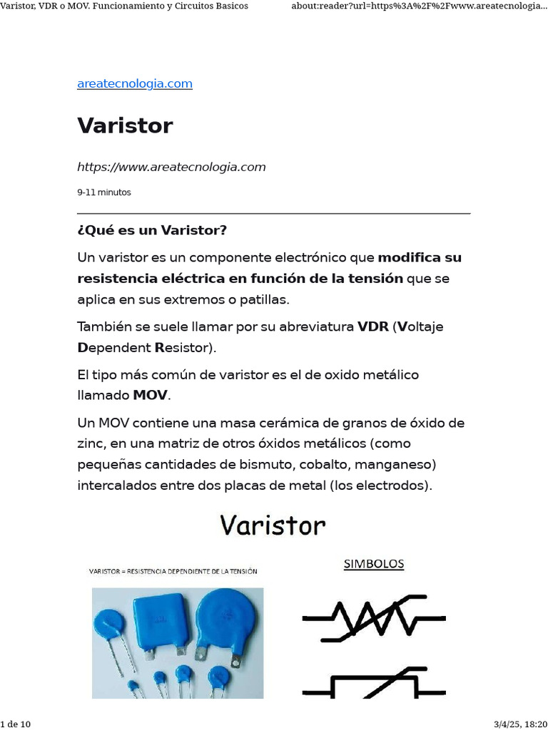 Varistor, VDR o MOV. Funcionamiento y Circuitos Basicos | PDF ...