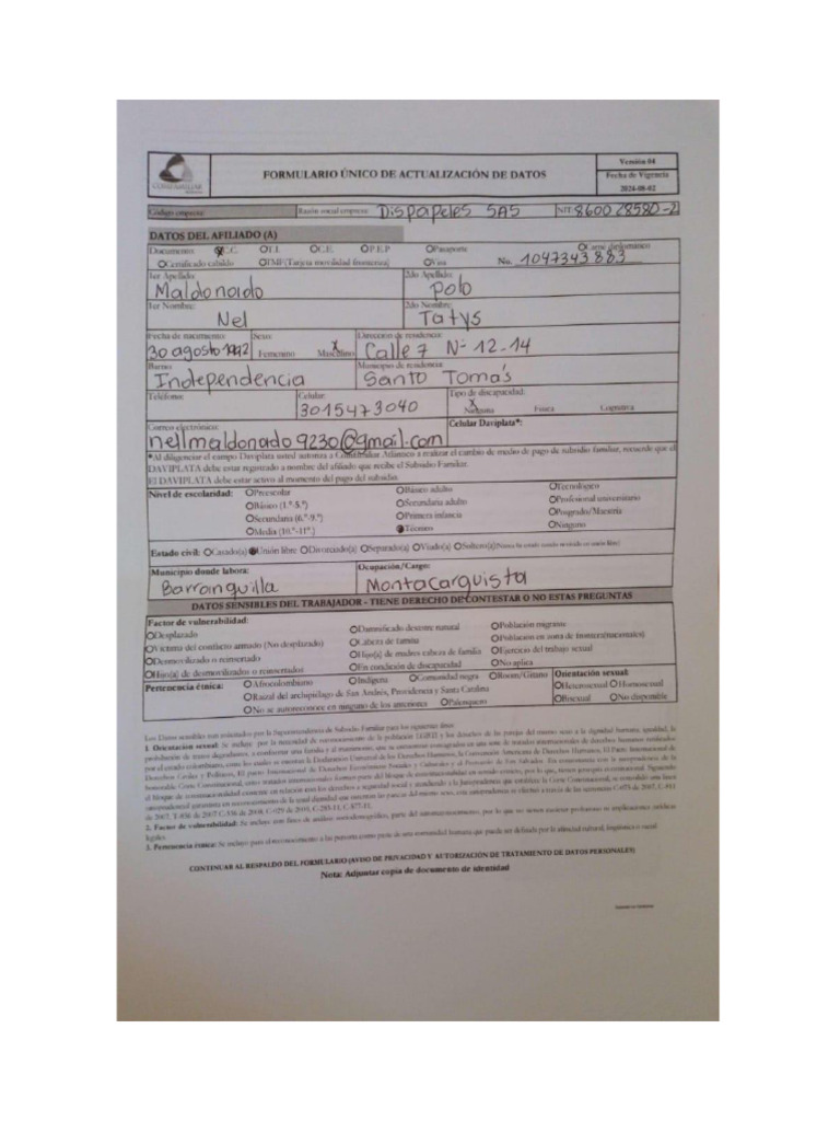 Actulizacion de Datos Comfamiliar | PDF