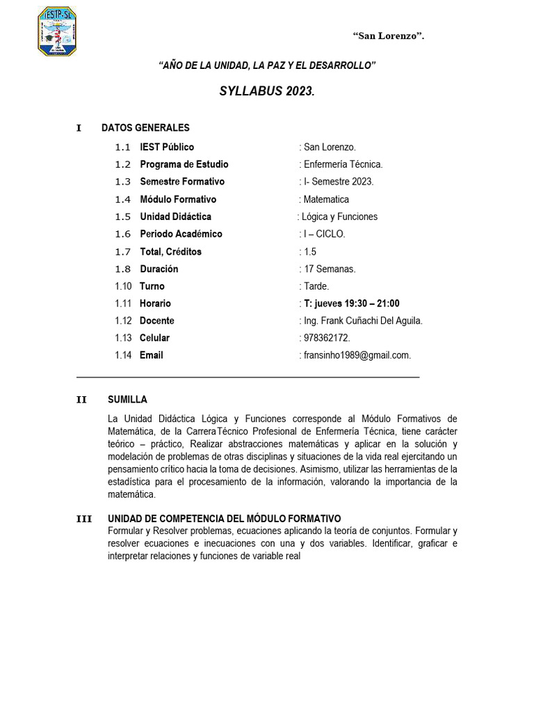 Silabo Logica y Funciones | PDF | Ecuaciones | Función (Matemáticas)