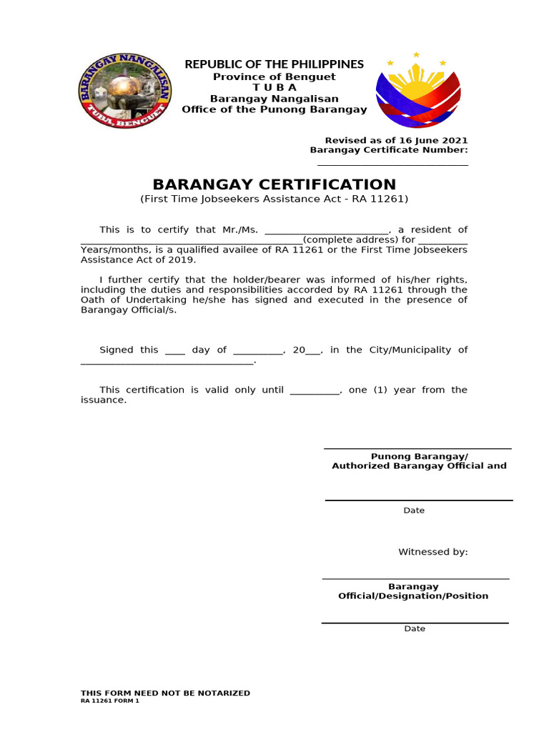 Certificate of First Time Jobseeker | PDF