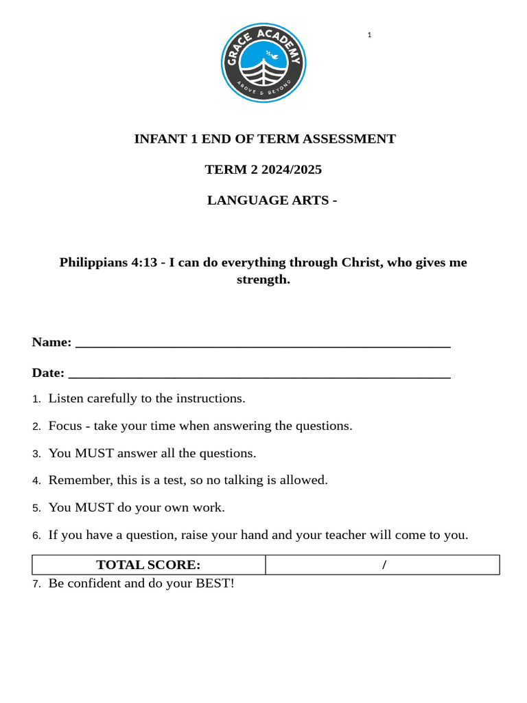 Infant 1 Language Arts Assessment | PDF | Communication | Cognition