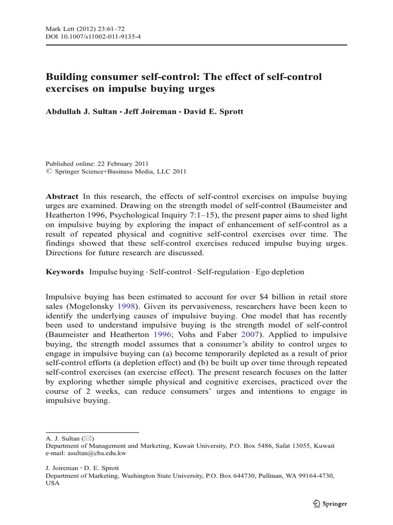 Building consumer self-control The effect of self-control | PDF | Self ...