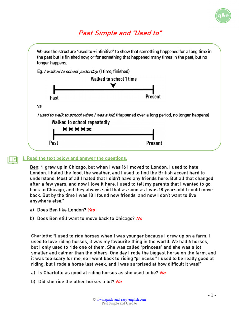 Past Simple and Used To TV B1 | PDF | Syntax | Linguistic Morphology