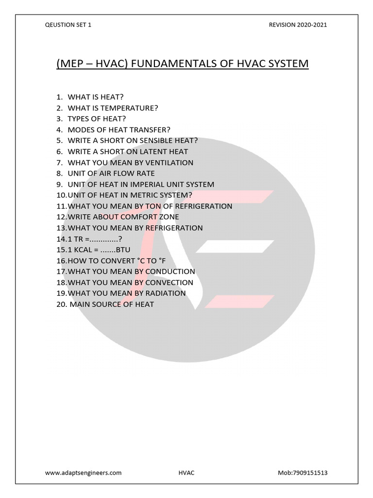 HVAC Fundamentals Question Set 2021 | PDF