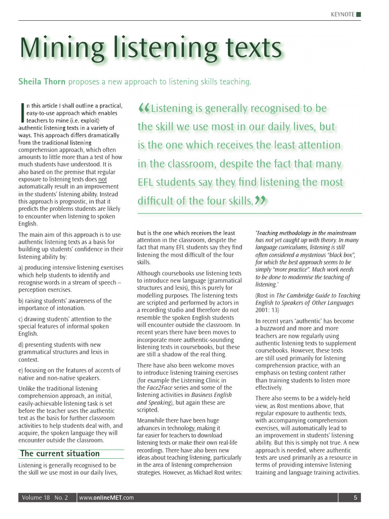 Mining Listening Texts Sheila Thorn | PDF | Stress (Linguistics) | English Language