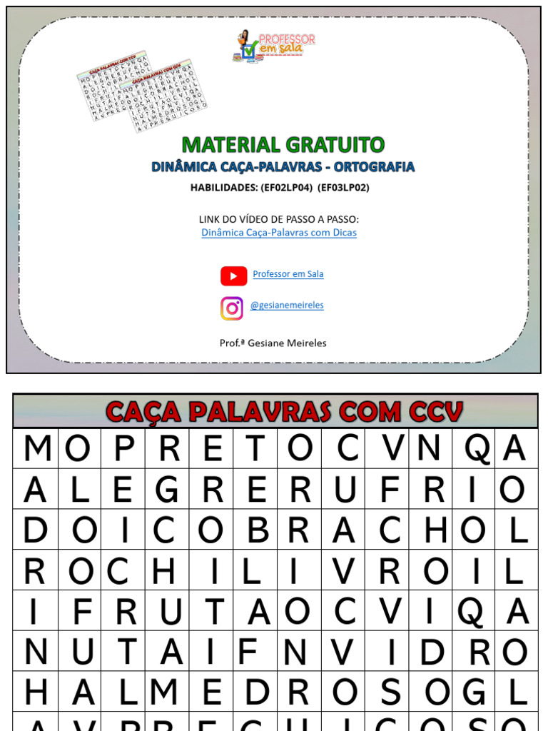 Material Caça Palavras Ccv. Com Dicas PDF | PDF