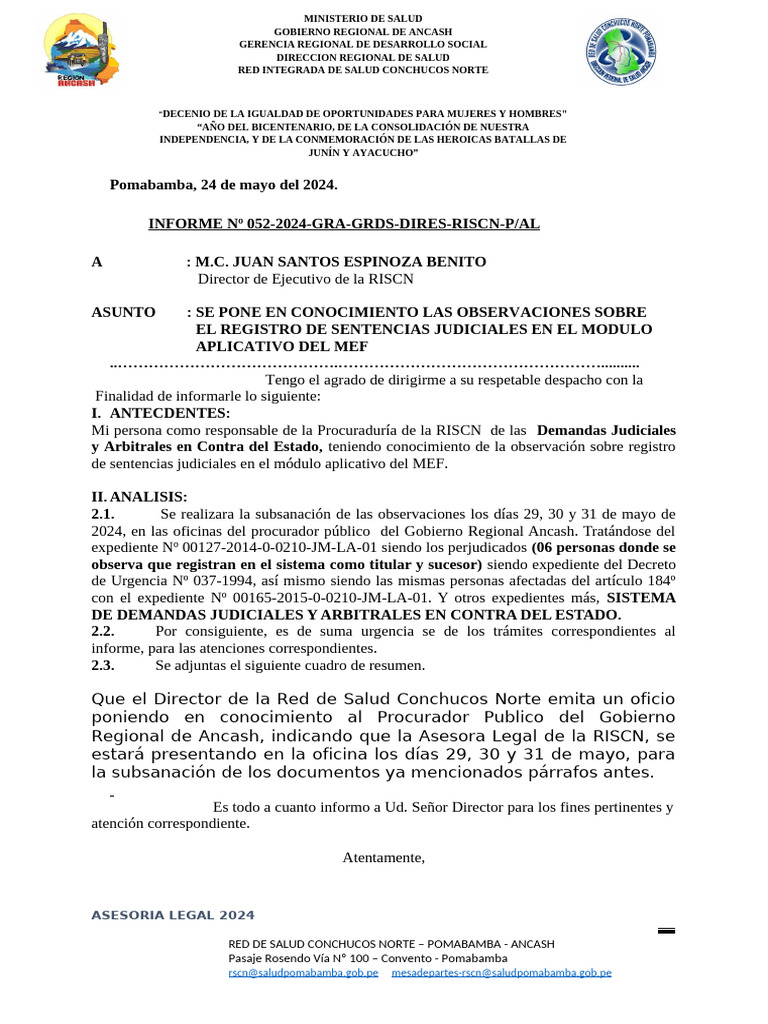 Informe Nº 052 | PDF | Gobierno