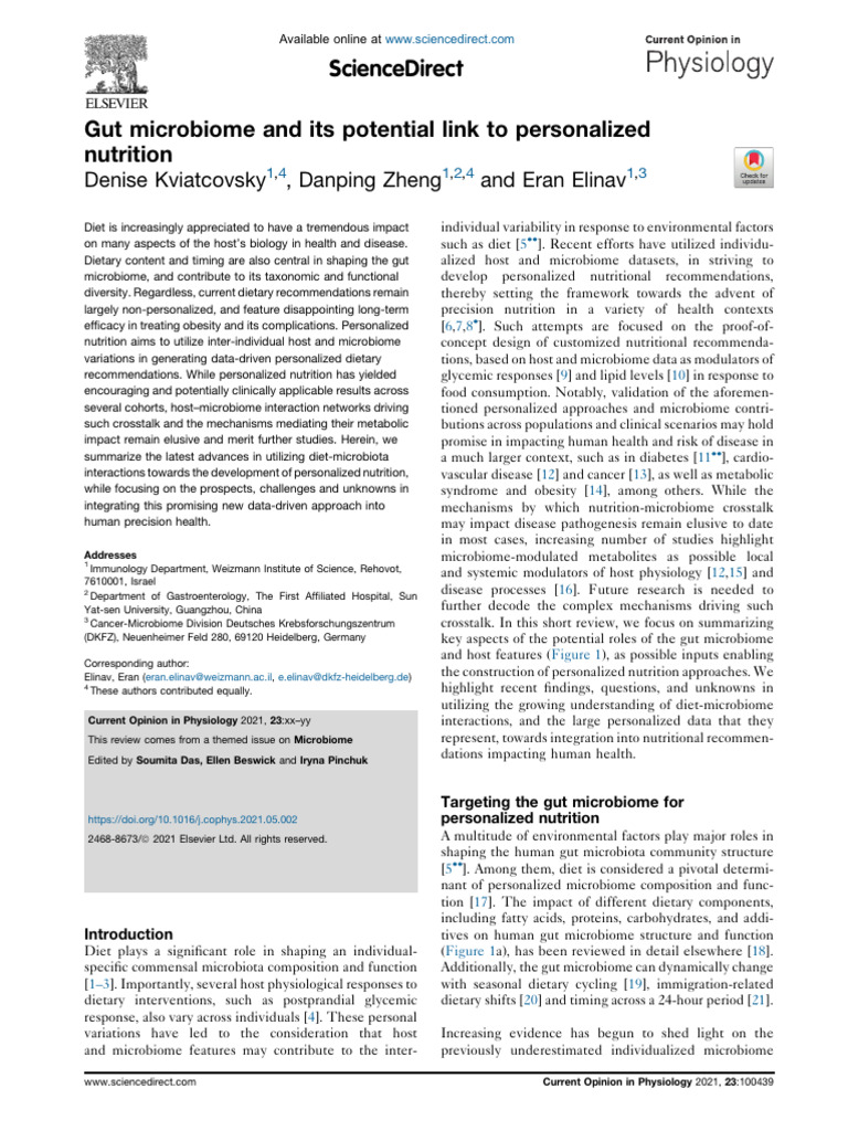 Gut Microbiome and Its Potential Link To Personalized Nutrition. | PDF | Microbiota | Dietary Fiber