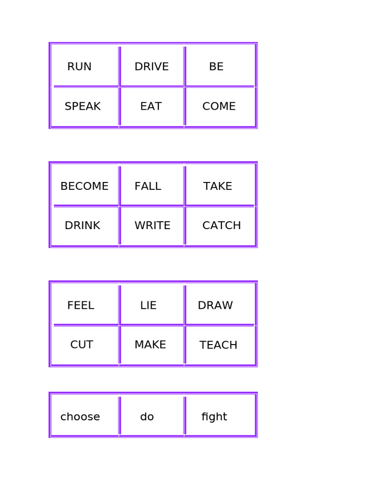 Bingo - Irregular Verbs | PDF