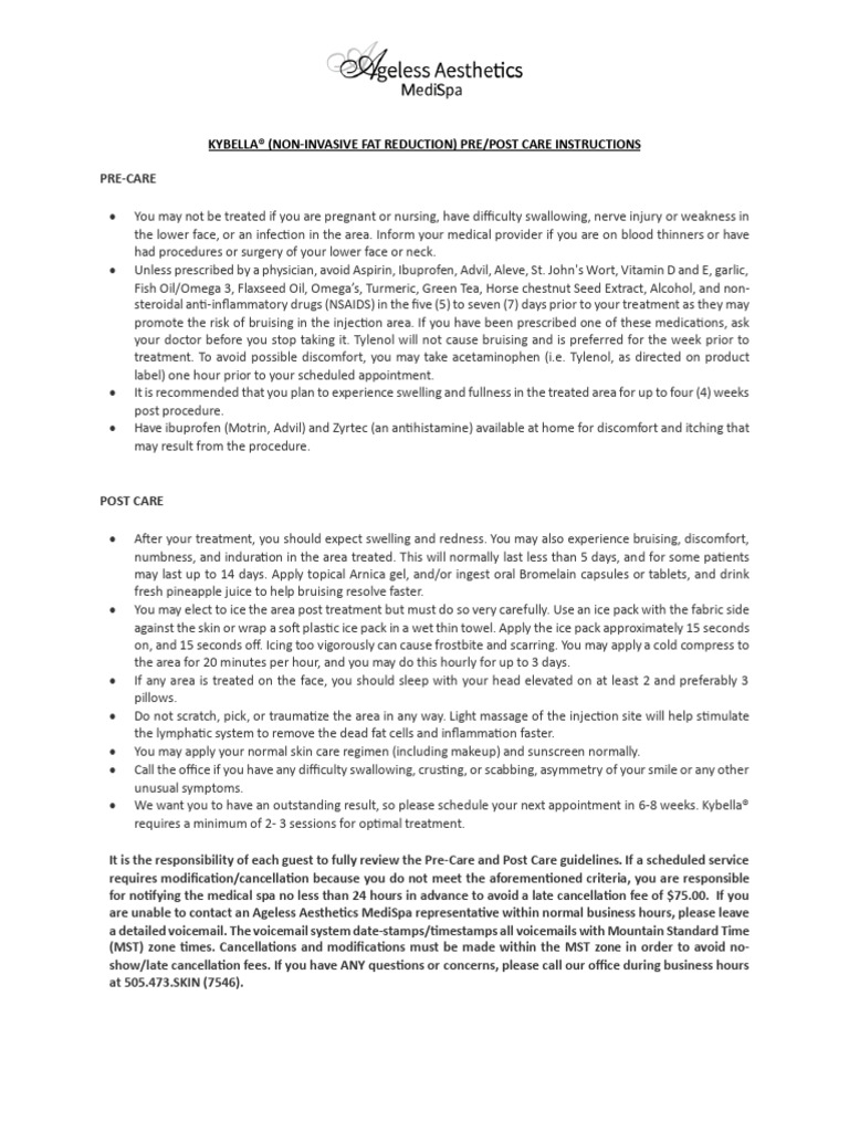 Kybella Non Invasive Fat Reduction Pre and Post Care Instructions | PDF ...