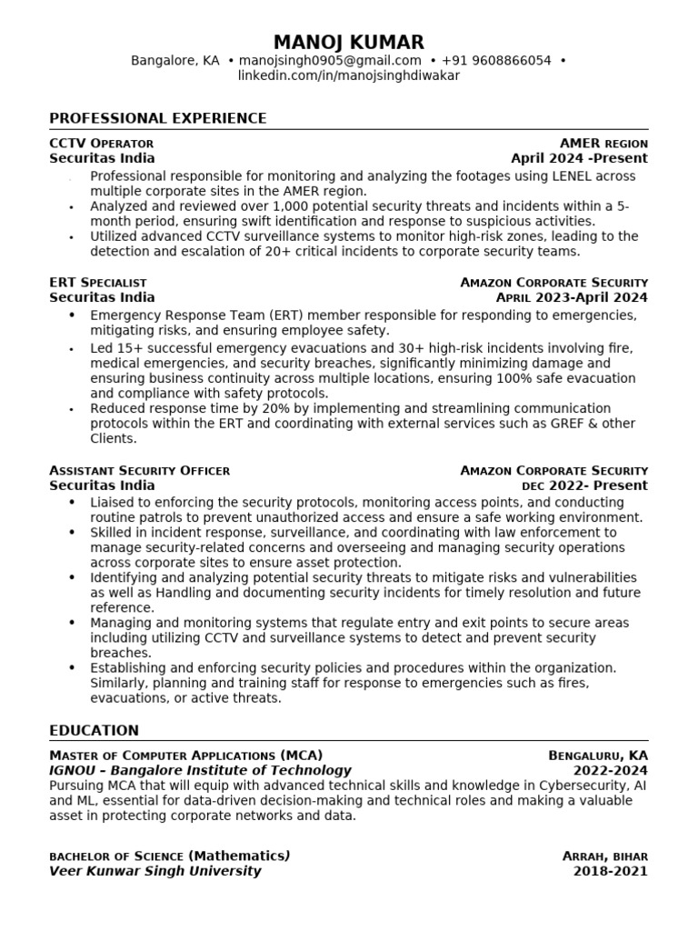 Resume - Manoj K.pdf | PDF | Computer Security | Security