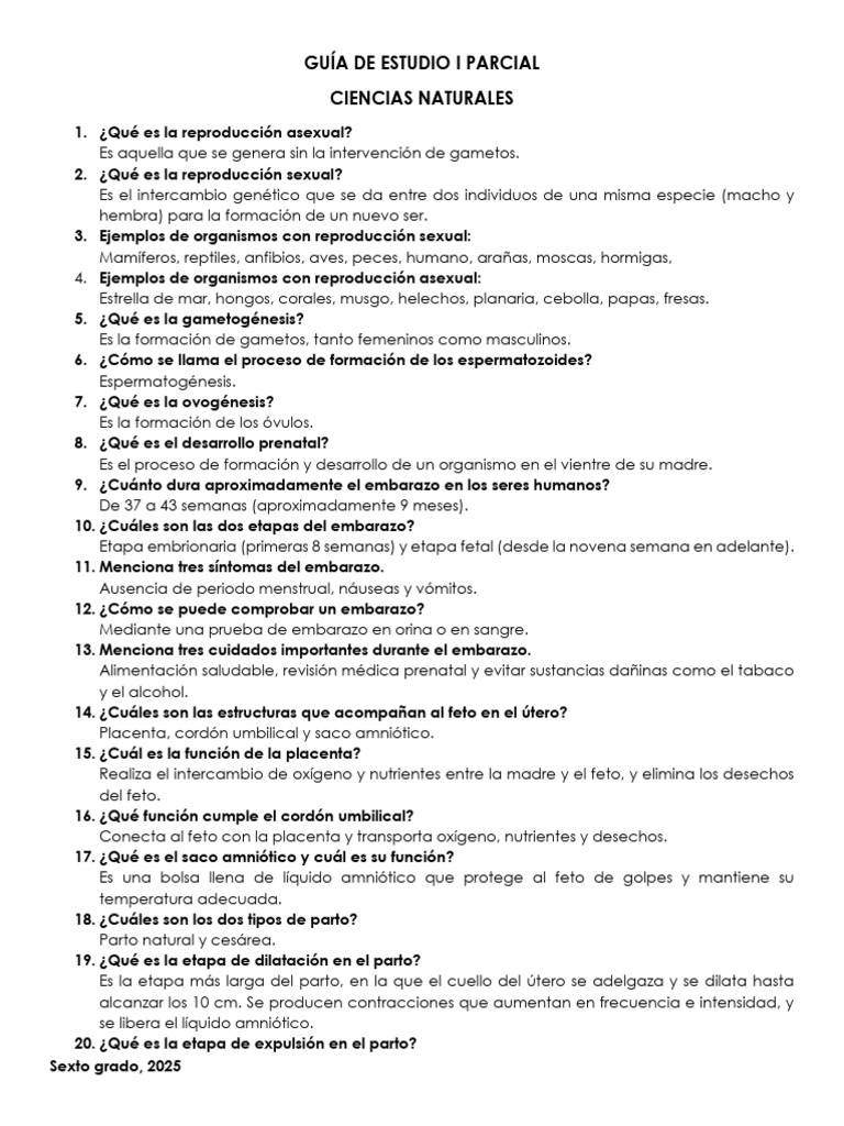 Guía de Estudio I Parcial CCNN | PDF | Parto | El embarazo