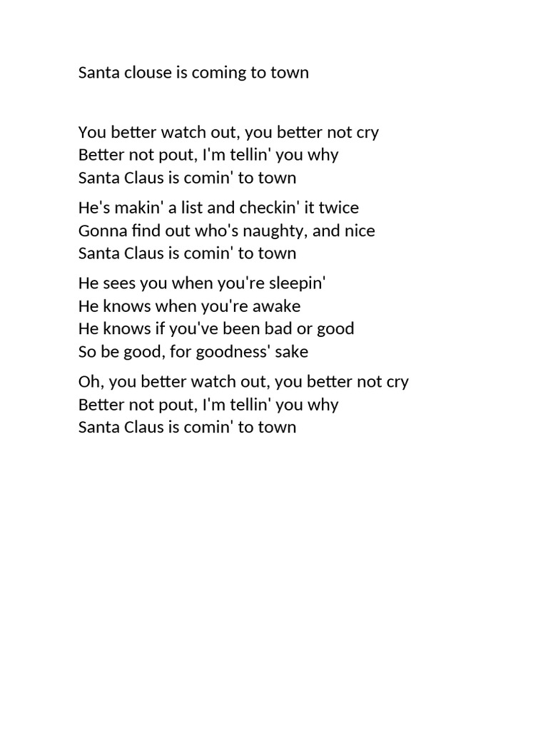 Santa Clouse Is Coming To Town | PDF