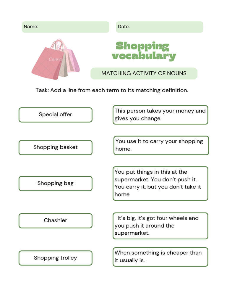 Shopping Worksheet EFL | PDF